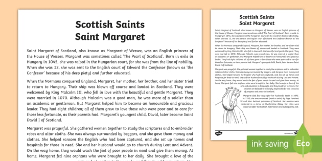 St Margaret of Scotland Information Sheet (teacher made)