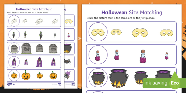 Halloween Size Matching Worksheets (teacher made)