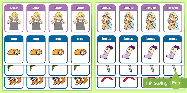 /sn/ vs /n/ Minimal Pair Snap Cards (teacher made)