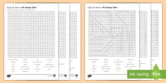 Free Time Differentiated Word Search Spanish (teacher made)