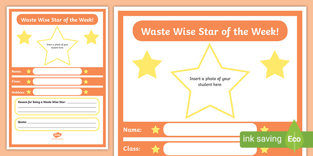 Waste Wise Star of the Week Poster (teacher made)