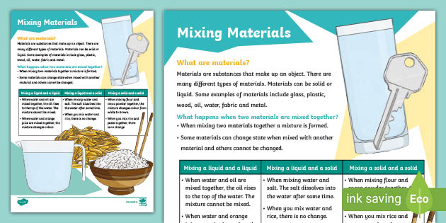 Mixing Materials Fact File (teacher made)
