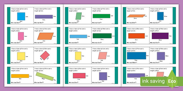 Area of Squares, Rectangles and Parallelograms Loop Cards