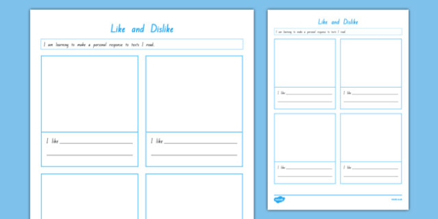 Like, Dislikes and Preferences Activity Sheets