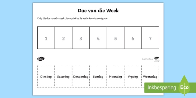 Dae van die Week Knip en Plak Aktiwiteit (teacher made)