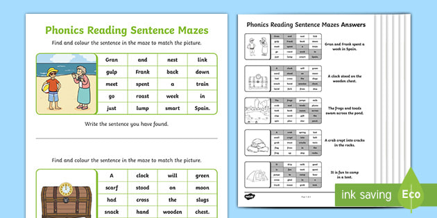 Phase 4 Phonics Reading Sentence Mazes (teacher made)