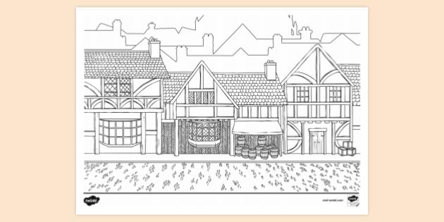 FREE! - Street Outside Background Colouring Sheet - Twinkl