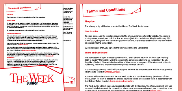 FREE! - The Week Junior Terms and Conditions (teacher made)