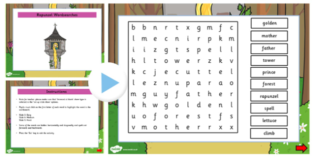 Rapunzel Interactive Wordsearch (teacher made)