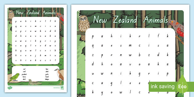 New Zealand Animals Word Search (teacher made)