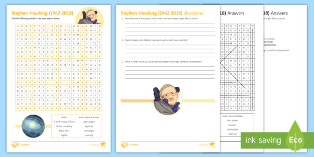 Stephen Hawking Word Search (teacher made)