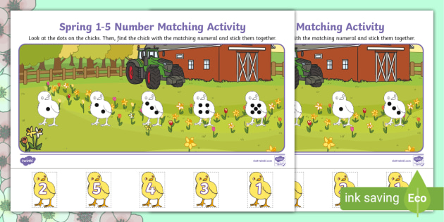Spring 1-5 Number Matching Activity (teacher made)
