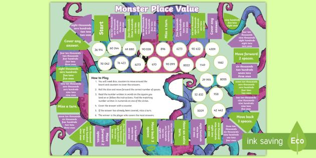 Monster Five-Digit Numbers Year Four Board Game
