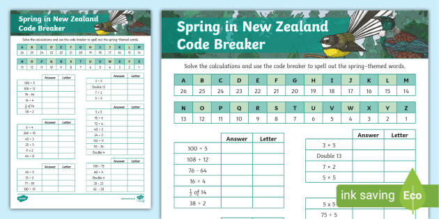 Spring in New Zealand Maths Code Breaker Worksheet