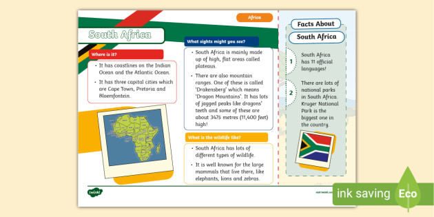 KS1 South Africa Fact File Twinkl Geography