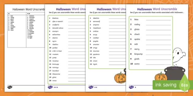 Halloween Differentiated Word Unscramble