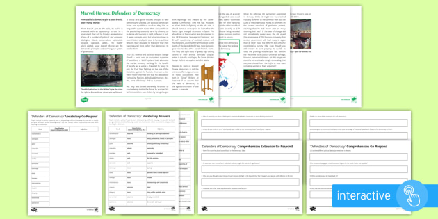 Defenders of Democracy Differentiated Comprehension Go Respond Worksheet