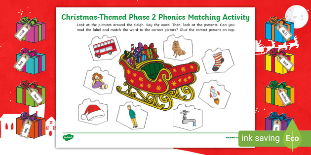 Christmas-Themed Phase 2 Phonics Matching Activity