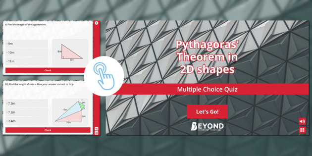 Pythagoras' Theorem in 2D Shapes Multiple Choice Quiz