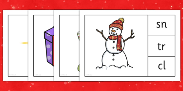 Christmas Blends And Clusters Initial Sounds Peg Matching Game