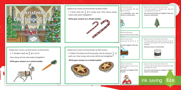 Multiplying Fractions Christmas Challenge Cards
