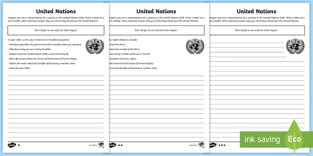 United Nations Letter Writing Differentiated Activity