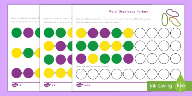 Mardi Gras Beads Complete the Pattern Activity | Twinkl