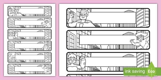 Superhero Themed Tray Labels (teacher made)