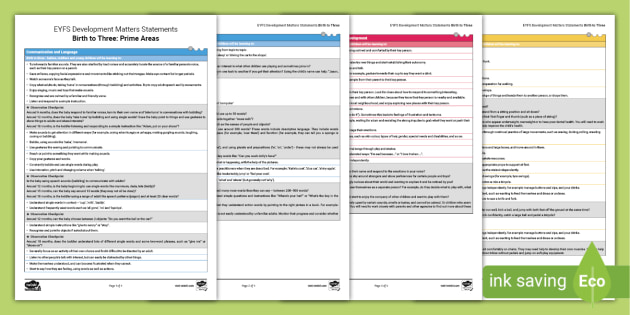 EYFS Development Matters Statements Birth to Three: Prime Areas