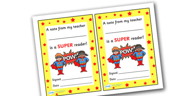 Note From Teacher Super Reader