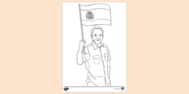 Man With Spanish Flag Colouring | Colouring Sheets