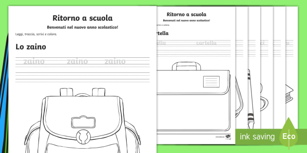 Leggi, traccia scrivi e colora Ritorno a Scuola Attività
