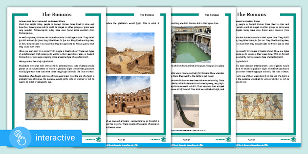 Interactive PDF: The Romans Leisure Activities Reading Comprehension First