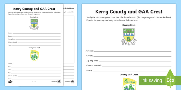 Kerry County and GAA Crest Worksheet / Worksheet