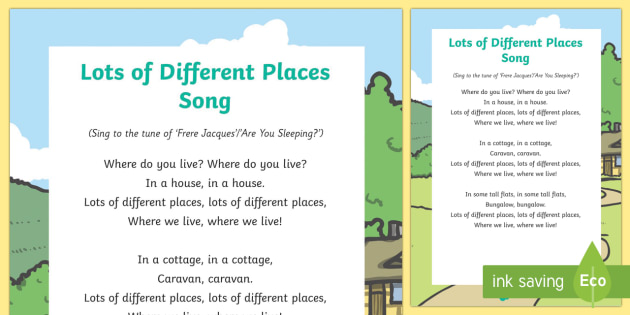 Lots of Different Places Song (teacher made)
