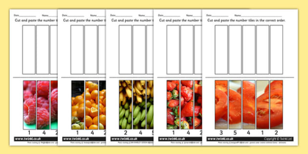 Fruit Themed Number Sequencing Photo Puzzles - healthy eating