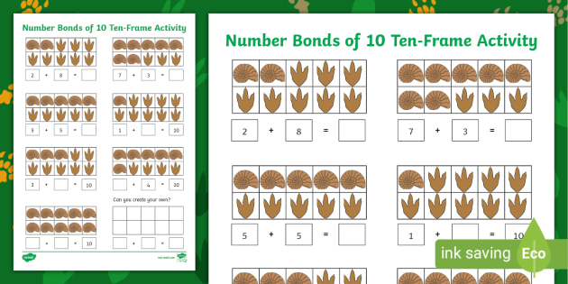 👉 Number Bonds of 10 Fossils Ten-Frame Activity