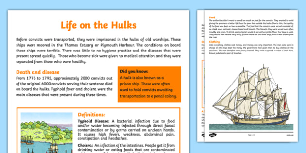 The First Fleet Life on the Hulks Information Sheet - australia