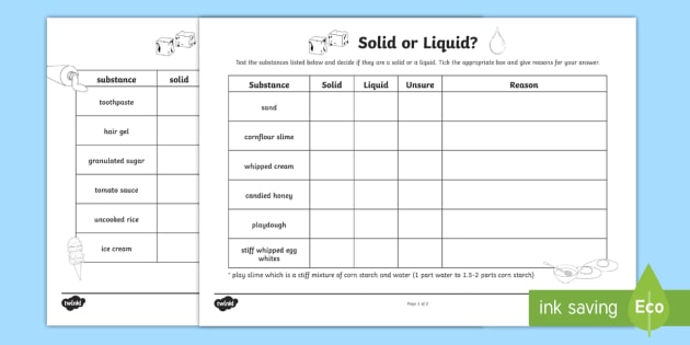 Solid or Liquid? Worksheet / Worksheet