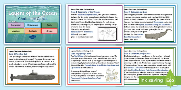 Layers of the Ocean Hub Club Challenge Cards (teacher made)