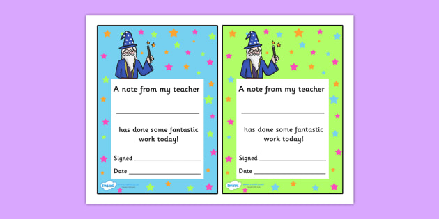 FREE! - Note From Teacher Wonderful Work (teacher made)