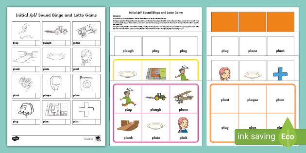 Initial /pl/ Sound Bingo and Lotto Board Game (teacher made)