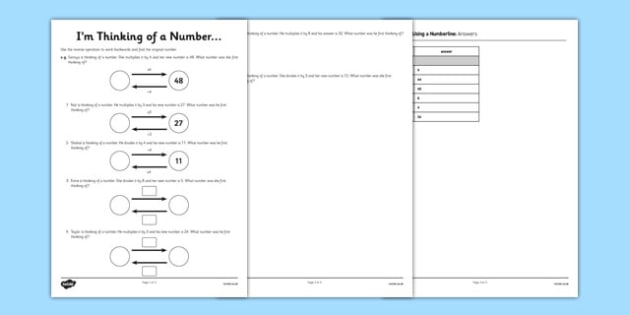 I'm Thinking of a Number One Step Maths Problems