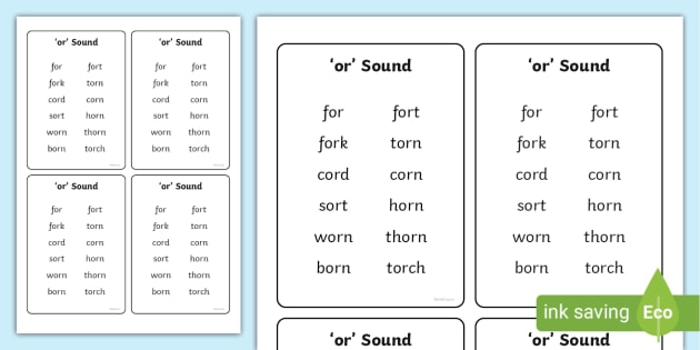 'or' Sound Spelling List Cards (teacher made)