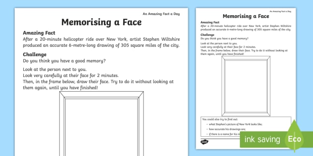 Memorising a Face Worksheet / Worksheet