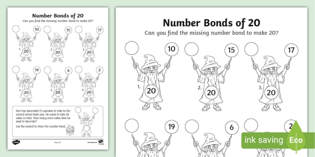 👉 Number Bonds to 20 on Wizards Worksheet (teacher made)