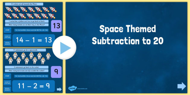 Space Themed Subtraction to 20 PowerPoint (teacher made)