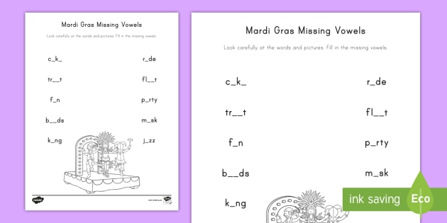 Mardi Gras Missing Vowels Activity