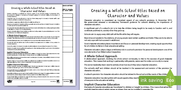 Good Character Guidance & Values - Whole School Approach UK