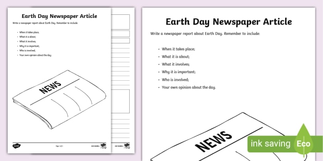 Earth Day Newspaper Report Writing Worksheet (teacher made)